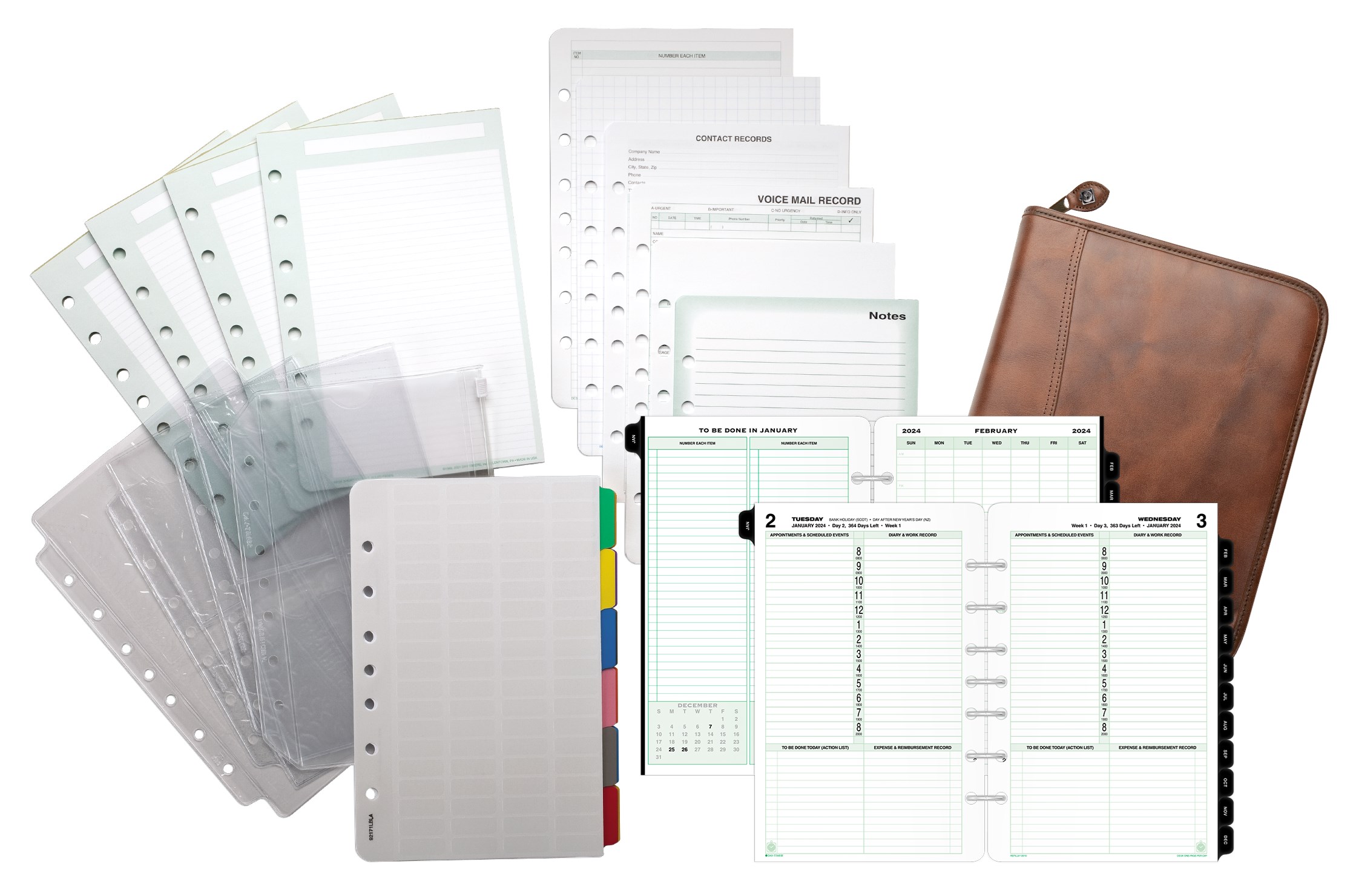 Day-Timer® 2024 One Page Per Day Distressed Leather Zippered Planning ...