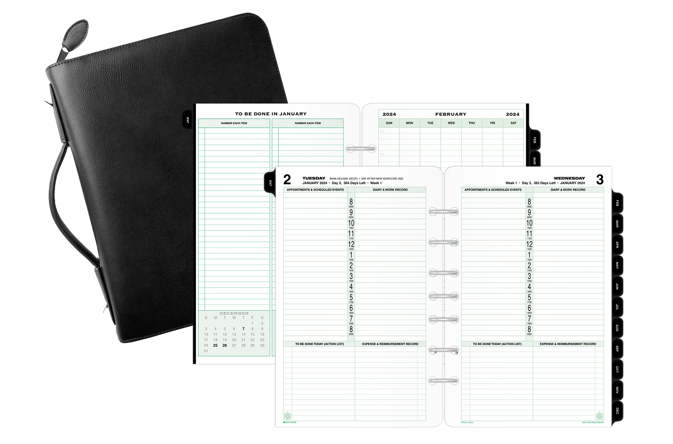 Day-Timer® 2024 One Page Per Day Armorhide Leather Planning Bundle ...