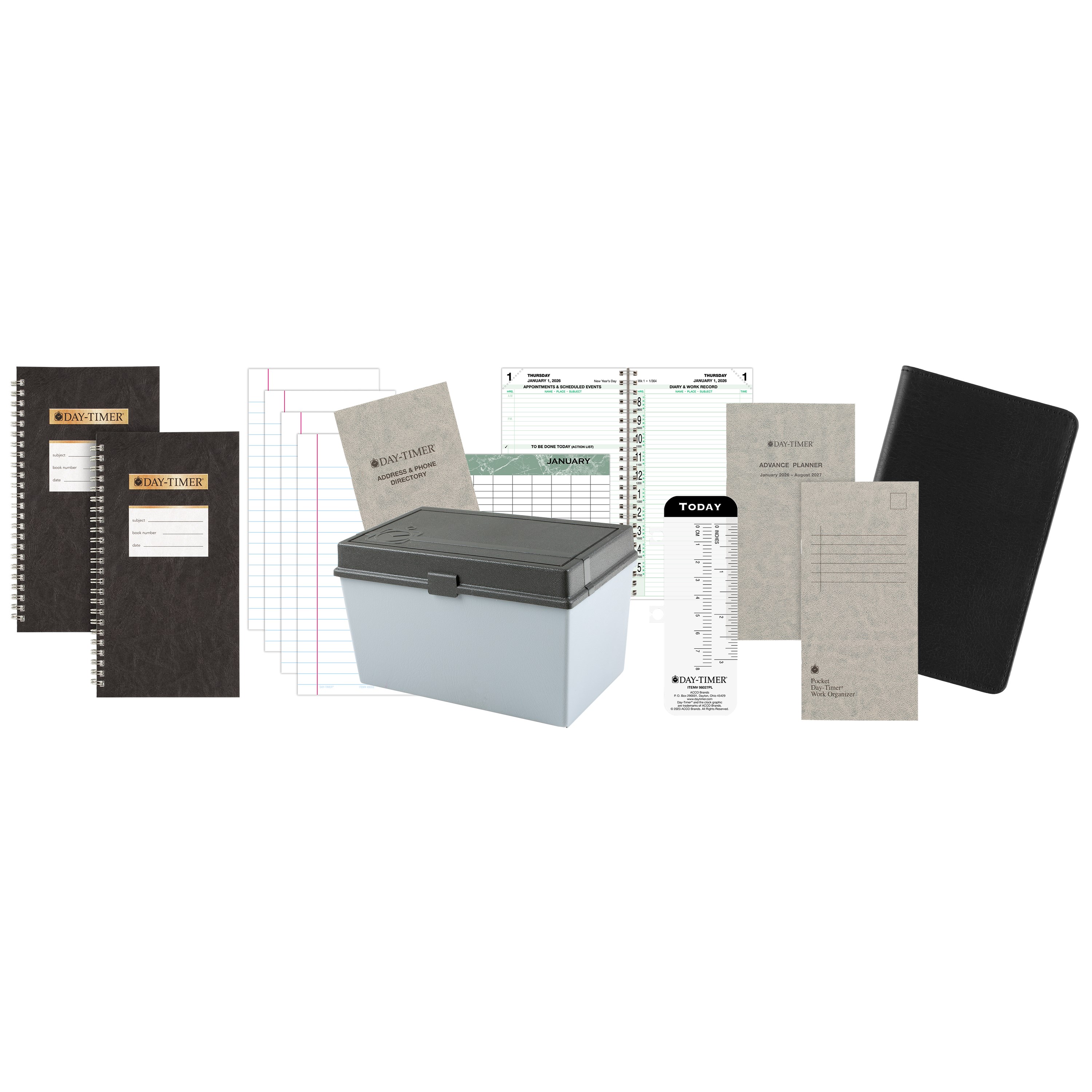 Day-Timer® 2026 Two Page Per Day Antique Vinyl Planning Bundle, Black ...