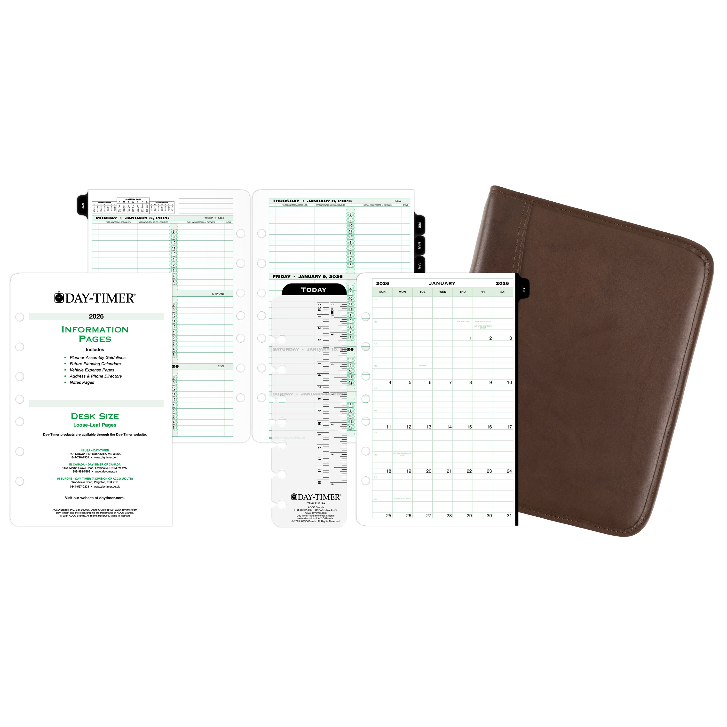 Day-Timer® 2026 Two Page Per Week Distressed Leather Planning Bundle ...
